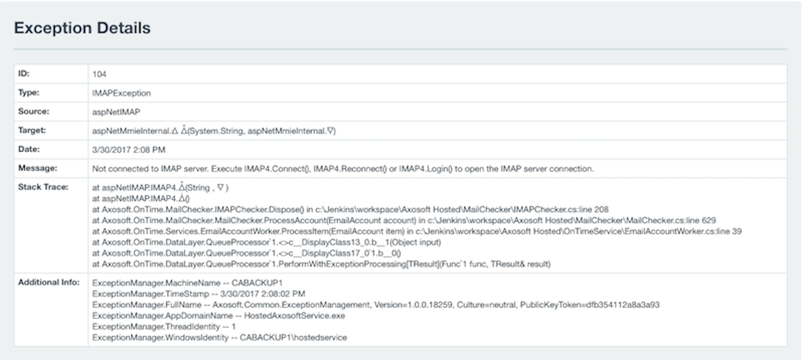 Exceptions Axosoft Documentation