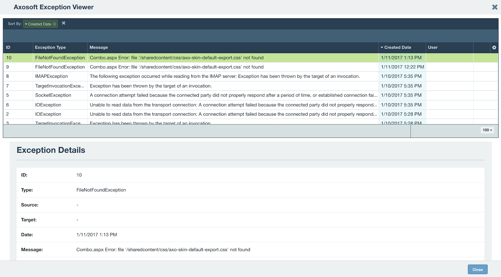 Exceptions | Axosoft Documentation