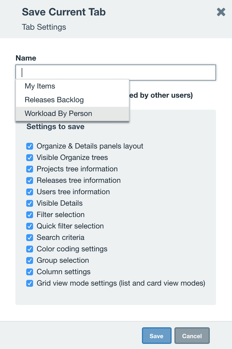 Tabs | Axosoft Documentation