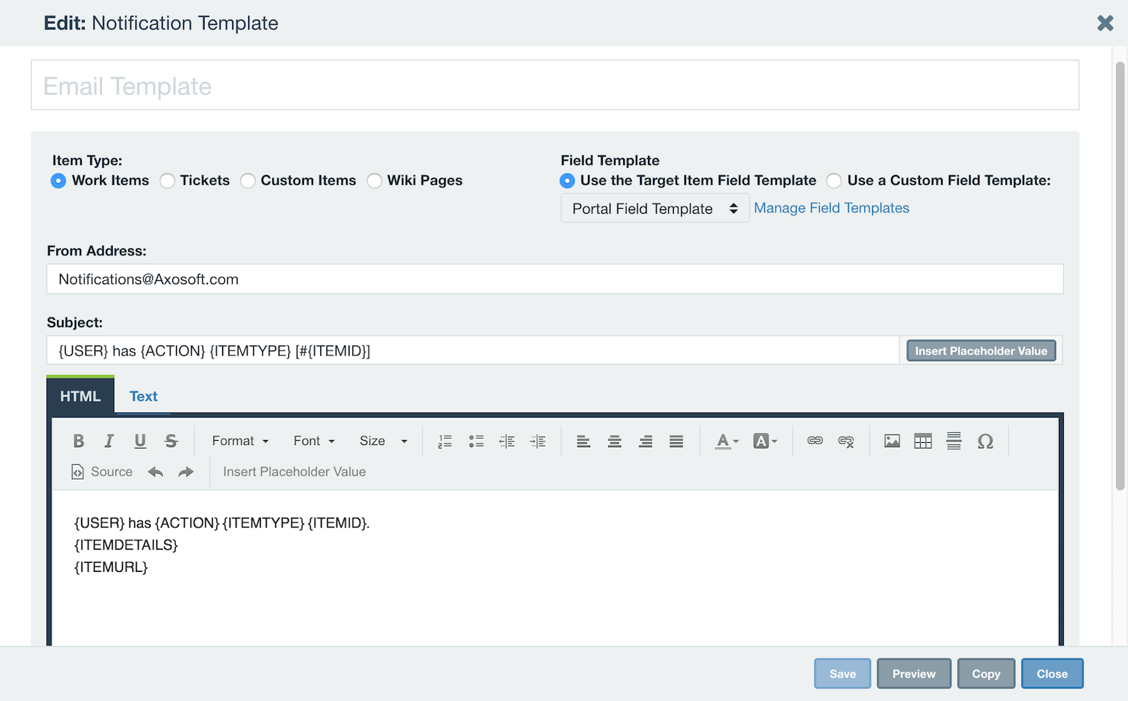 Notification Templates | Axosoft Documentation