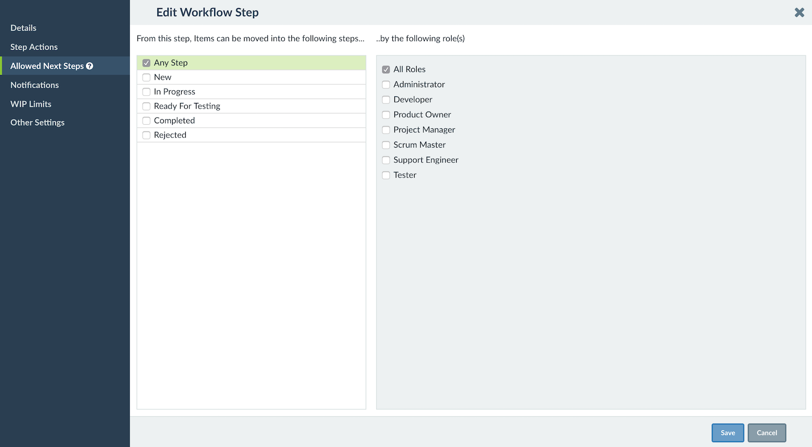 Allowed Next Steps | Axosoft Documentation